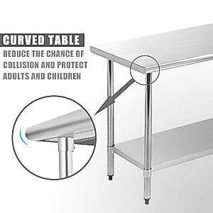 Kitchen Work Table NSF Certification Commercial Stainless Steel Prep Table W/Adjustable Foot Galvanized Base Shelf (24" x 48")