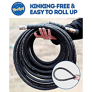 TOOLCY 3/8" Pressure Washer Hose 4000 PSI X 50 FT, Stainless 3/8" Swivel QC Kink Resistant, 250℉ Hot Water Compatible Steel Wire Braided & Rubber Jacket, Easy Loading 3/8" NPT X M22-14mm Adapter Kits