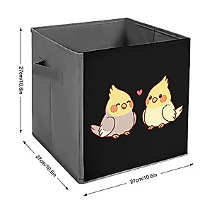 Cute Cartoon Cockatiel Canvas Collapsible Storage Bins Cube Organizer Baskets with Handles for Home Office Car