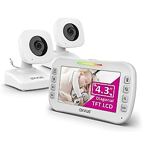 AXVUE Video Baby Monitor, Comfortable Slim Design Handheld Enclosure, 4.3" Screen Monitor & 2 Camera, Range up to 1000ft, 12 Hour Battery Life, 2-Way Talk, Night Vision, Temperature Monitor, No WiFi.