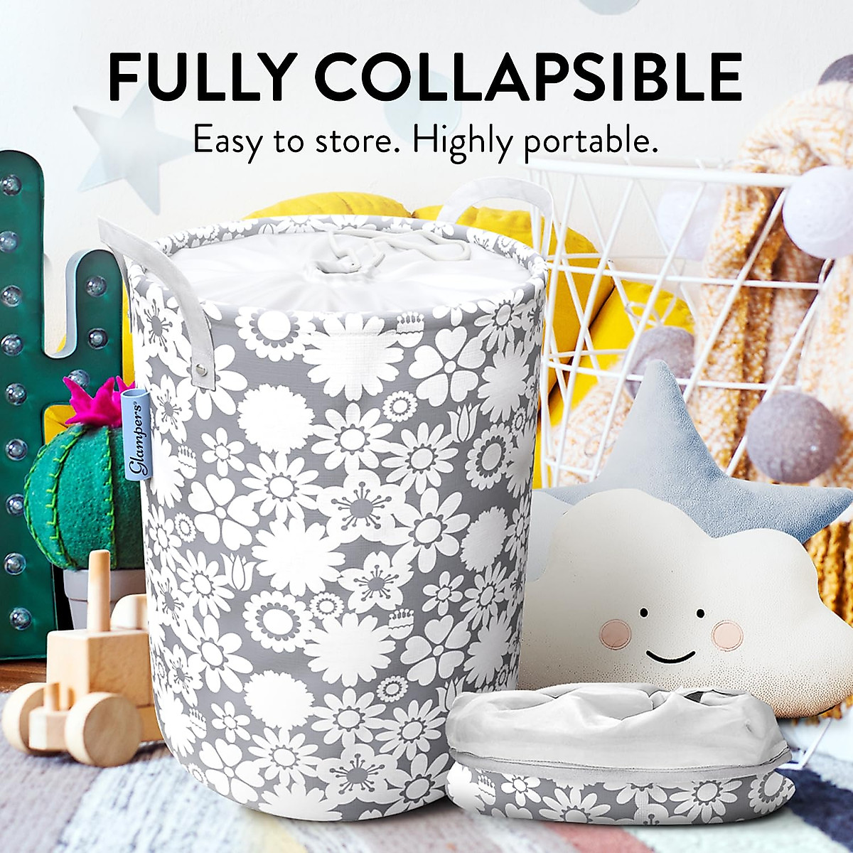 GLAMPERS Laundry Hamper 43/46/54L | Small Laundry Baskets with Sturdy Handles | Collapsible Kids Hamper for Dirty Clothes, Toys | Small, Gray Wave2