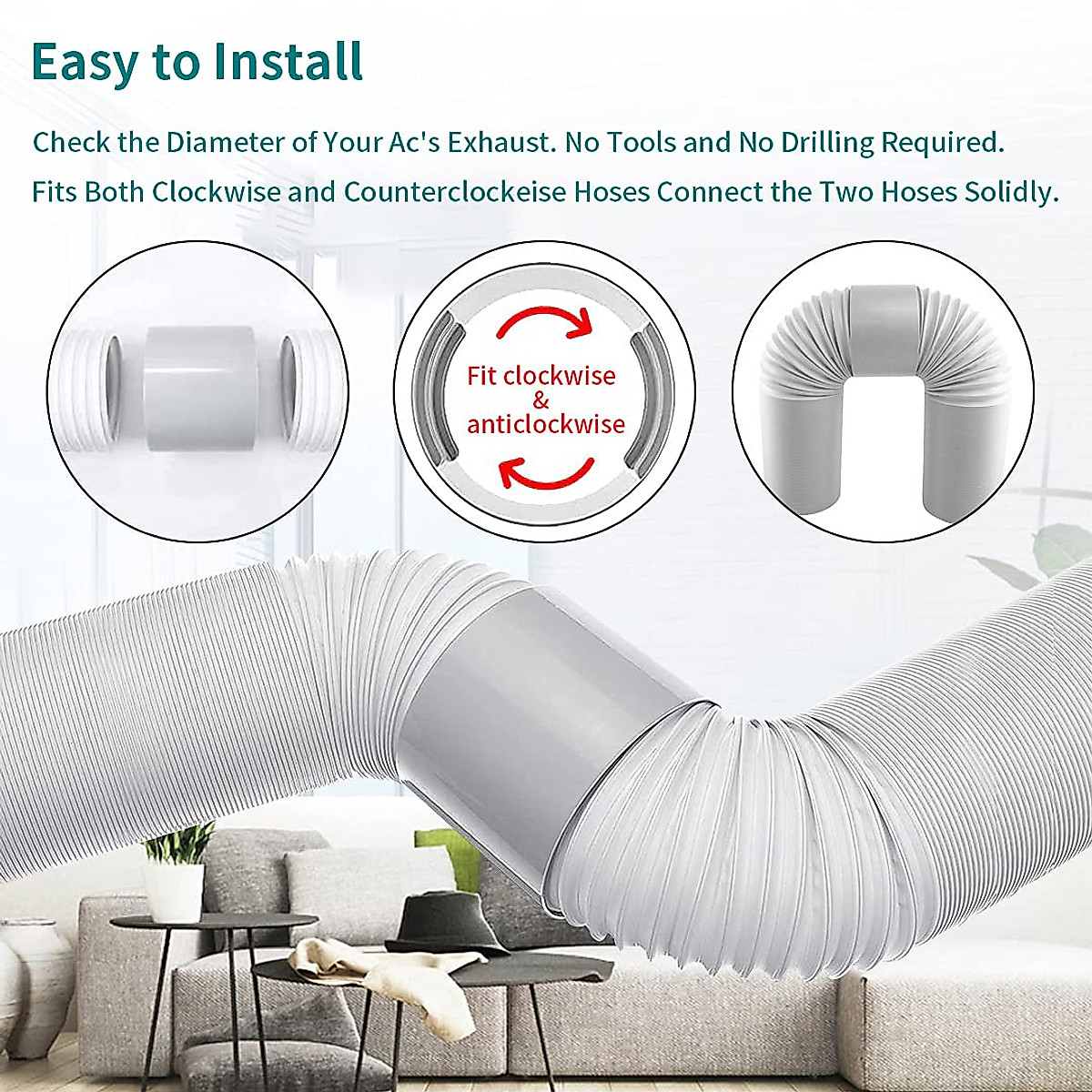 Air Conditioner Hose Extention Coupler 5 Inches, Portable A/C AC Exhaust Vent Hose Connector Coupling, Support Clockwise and Counter-clockwise Thread, ACHose Coupler Coupling Extension