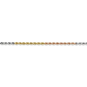 Roy Rose Jewelry 14K Tri-Color Gold 1.8mm Diamond-cut Rope Chain Bracelet ~ Length 7'' inches