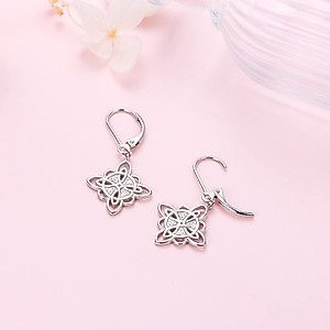 Celtic Leverback Earrings for Women 925 Sterling Silver Witches Knot Drop Dangle Earrings Jewelry Graduation Gifts for Her