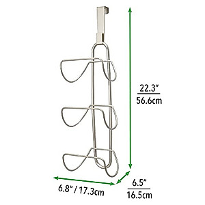 mDesign Modern Decorative Metal Wire Over Shower Door Towel Rack Holder Organizer - for Storage of Bathroom Towels, Washcloths, Hand Towels - 3 Tiers - Satin