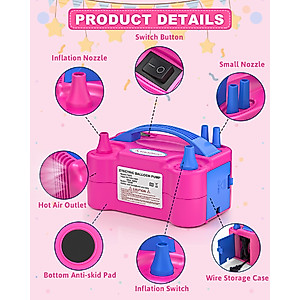Kusamue Electric Balloon Pump, Balloon Inflator Machine for Balloons at Home,Quick Inflation Dual Nozzle Balloon Blower Portable Air Balloon Pump Balloons Inflator for Kids Party Decoration (Rose Red)
