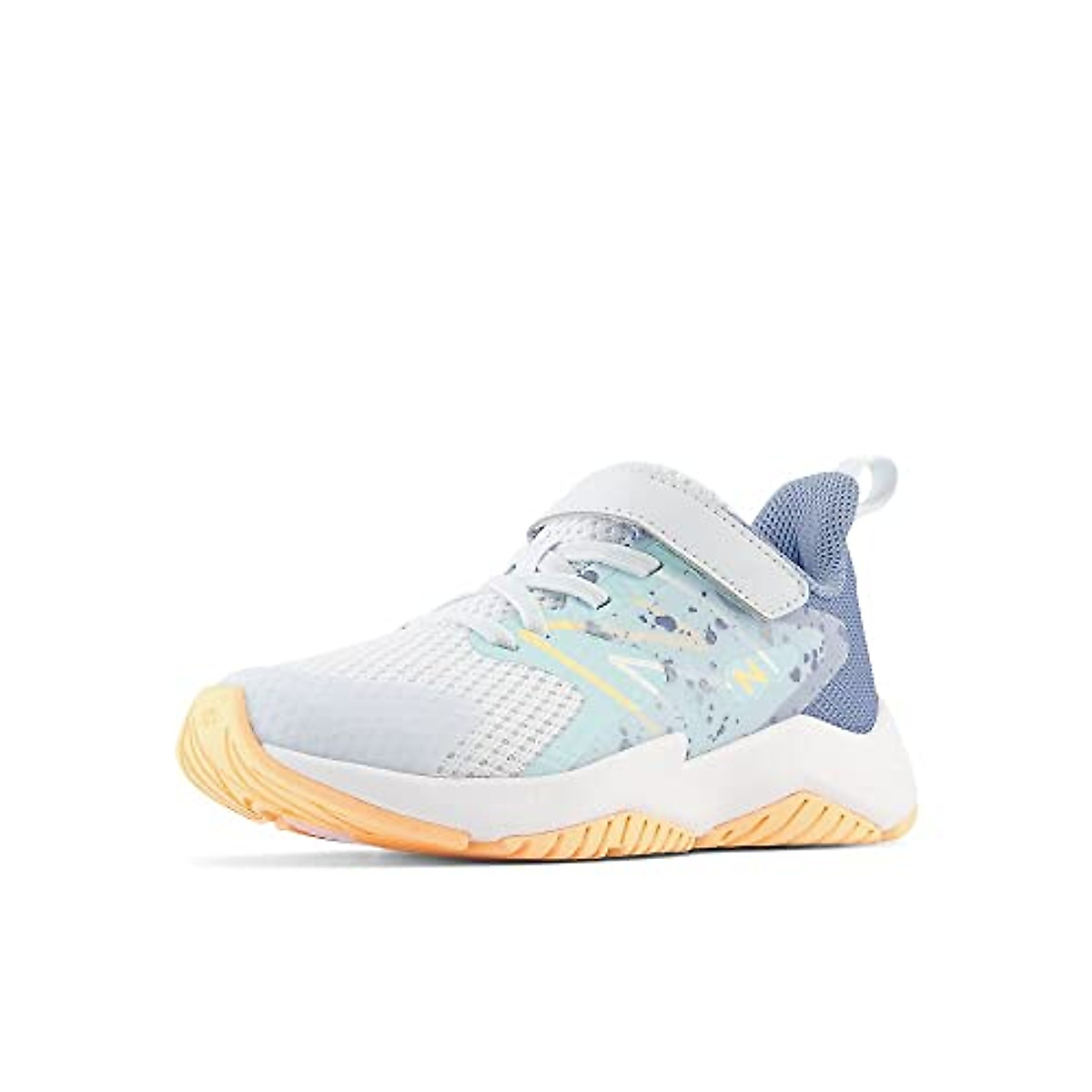 New Balance Kid's Rave Run V2 Hook & Loop Shoe, Ice Blue/Bright Cyan/Solar Flare, 1 Little Kid