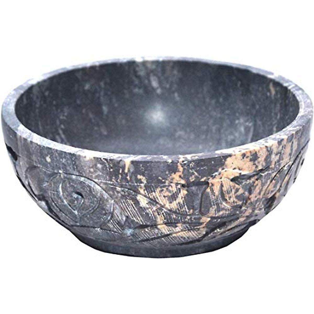 KC KULLICRAFT Marble Soapstone Natural Smudge Pot | Stone Bowl | Scrying And Smudge Bowl (Scrying - Bowls & Mirrors) (5 Inch) From India. Handmade Leaf Carved Design.
