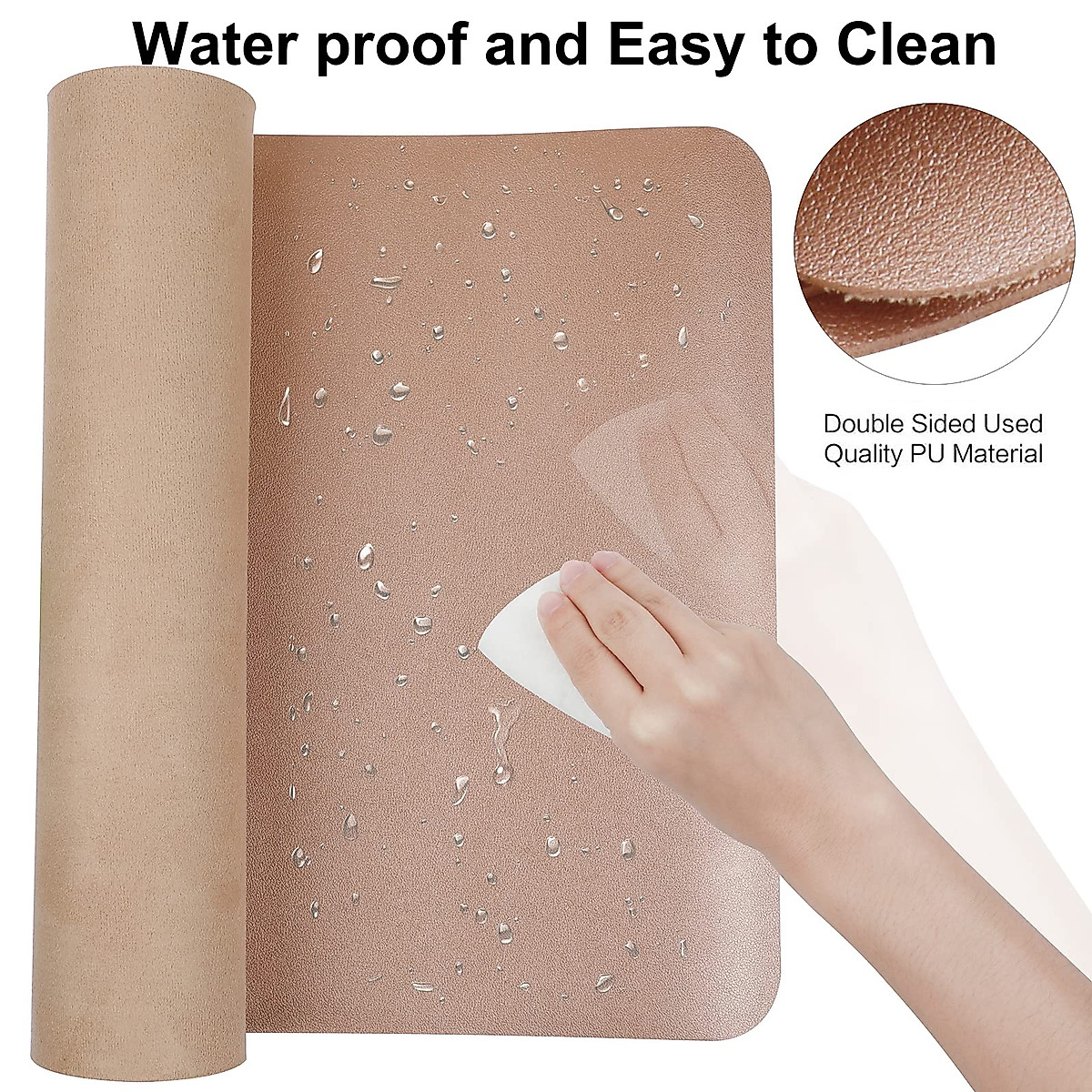 Boutilon Leather Desk Pad 30" x14",Non-Slip Mouse Pad,Office Desk Mat,Waterprooft PU Leather Desk Blotter,Desk Pad Protector,Desk Writing Pad for Home Office Decor (M-Champagne)