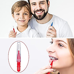 Patelai 50 Pieces Braces Brush for Cleaner Interdental Brush Toothpick Dental Tooth Flossing Head Oral Dental Hygiene Flosser Toothpick Cleaners Tooth Cleaning Tool (Red, Blue)