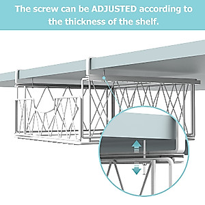 Under Shelf Basket, Bextsrack 2 PACK Sliding Wire Rack with Plastic Pad for Hanging Storage Basket, Under Cabinet Organizer for Kitchen Pantry Desk Bookshelf - White