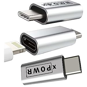 xPOWR |3-Pack| Lightning to USB C Adapter for iPhone: [Updated] New Wider Compatibility, Fast Charging, Compact & Portable - USB C to Lightning Adapter in Silver