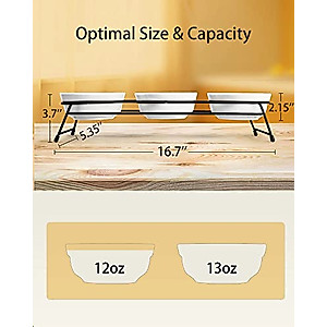 3 Cat Food Bowls Ceramic 13 oz Upgraded with Stainless Steel Stand Non-Slip and Anti-Rust Elevated Raised Cat Bowls for Food and Water, Pet Dishes Bowl for Indoor Cats and Puppy, Dishwasher Safe