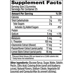 OLLY Extra Strength Sleep Gummy, Occasional Sleep Support, 5 mg Melatonin, L-Theanine, Chamomile, Lemon Balm, Sleep Aid, BlackBerry - 50 Count