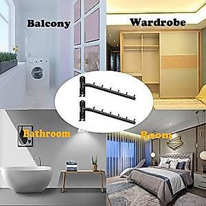 Bosszi 2-Pack Wall Mounted Folding Clothes Hanger Rack, Stainless Steel Clothes Hooks with Swing Arm Holder Space Saving Clothing Hanging System Closet Storage Organizer Heavy Duty Drying Rack (Black)