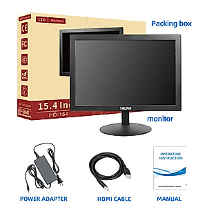 Thinlerain 15 inch PC Monitor Desktop Monitor with 1440×900, Small Monitor with 16:10 LED Monitor, TFT Panel, 60 Hz, 5Ms, VGA, HDMI, Built-in Speakers