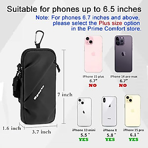 Prime Comfort Phone Holder, Small Crossbody Shoulder Holsters Bag with Arm Band, Fits iPhone and Android, Use for Running, Walking, Hiking & Biking (6.7 Inches, Black)