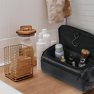 Personalized Leather Toiletry Bag For Men with Hook, Groomsmen Gifts Travel Bag Laser Engraved Name Monogram Leather Gift Anniversary Gift For Him Husband Father Leather Dopp Kit with Side Handle