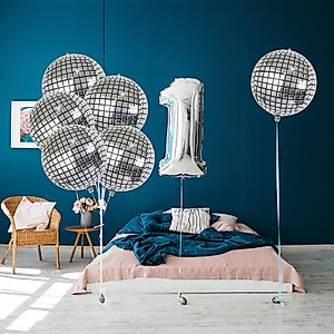 laackys disco balloon, 6-pack 22 inch silver disco ball balloon decorations, 4D disco ball balloons for disco party decorations, 90s party decorations disco balls dancing queen party decorations