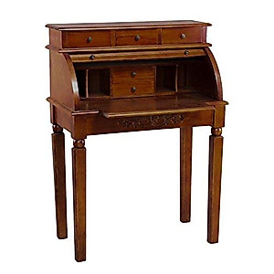 International Caravan Furniture Piece Carved Wood Roll Top Desk