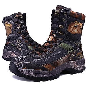 cungel Men's Hunting Boot 8-INCH Camouflage Timber Waterproof Hunter Shoes Forest Boots Jungle Anti-Slip Lightweight Breathable Durable Fishing Hiking Working Field Hunting(black camo,7.5)