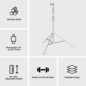 Meking Stainless Steel Light Stand 9.2 Ft Max Height Adjustable Heavy Duty Tripod Stand for Photo Studio Video Softbox, Monolight, Reflector, Umbrella, etc.