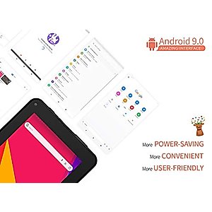 Haehne 7 inch Tablet, Android 9.0 Pie, 1G RAM 16GB Storage, Quad Core Processor, 7" IPS Display, Dual Camera, FM, WiFi Only, Bluetooth, Pink