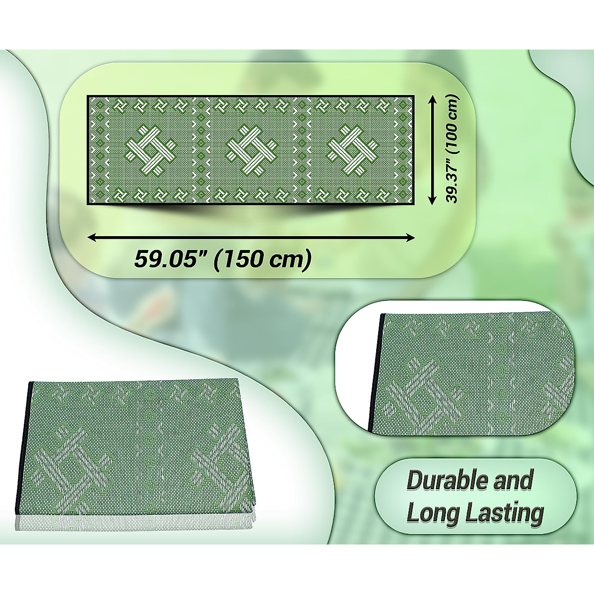 ARSUK Outdoor Plastic Rug for Patio Clearance 59"x39", Beach Picnic Blanket, Reversible Floor Mat for Garden, Camping Carpet, RV Porch, Deck, Backyard, Balcony, Lightweight Foldable