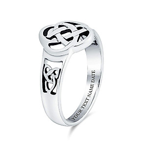 Personalized Best Friends BFF Love Knot Irish Celtic Infinity Band Ring For Teen Women Oxidized .925 Sterling Silver Customizable