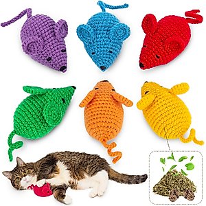 Retro Shaw Catnip Toys Mice,Interactive Cat Toys for Indoor Cats Kitten,6 Pack Woolen Yarn Crochet Mouse Catnip Animals Toys,Cat Nip Chew Toys for Kitten Teething Cleaning