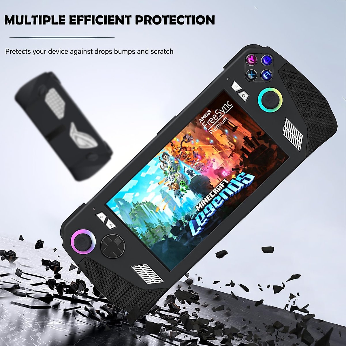 Aiaabq Silicone Case for ASUS Rog Ally 2023 Gaming Handheld Protective Cover with Foldable Stand Non-Slip & Shockproof for Rog Ally 7" Game Handheld Accessorie (Black)