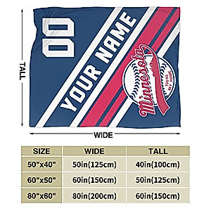 Wream Custom Blanket for Bed Fans Gift Baseball City Name and Number Winter Summer Fleece Throw Blankets Personalized, 40'x50', 50'x60', 60'x80', Optional【40x50】【50x60】【 60x80】inch