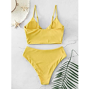 ZAFUL Women's Plunging Neck Floral Surplice High Cut Two Piece Tankini Swimsuit