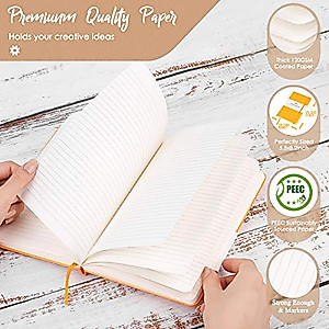 5 Pack Journal Notebooks, Taotree Yellow Classic Ruled Writing Notebook, Hard Cover PU Leather, 120gsm Premium Thick Paper, Inner Pocket, 128 Pages, 5"×8.3" for Office Business Supplies