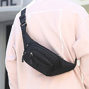 heavKin Men's and Women‘s Oxford Sport Fitness Waist Pack -Fanny Pack with 3-Zipper Pockets, Waist Bag Travel -Adjustable Belt for Workout Vacation Hiking (Black, 14X28X10cm)