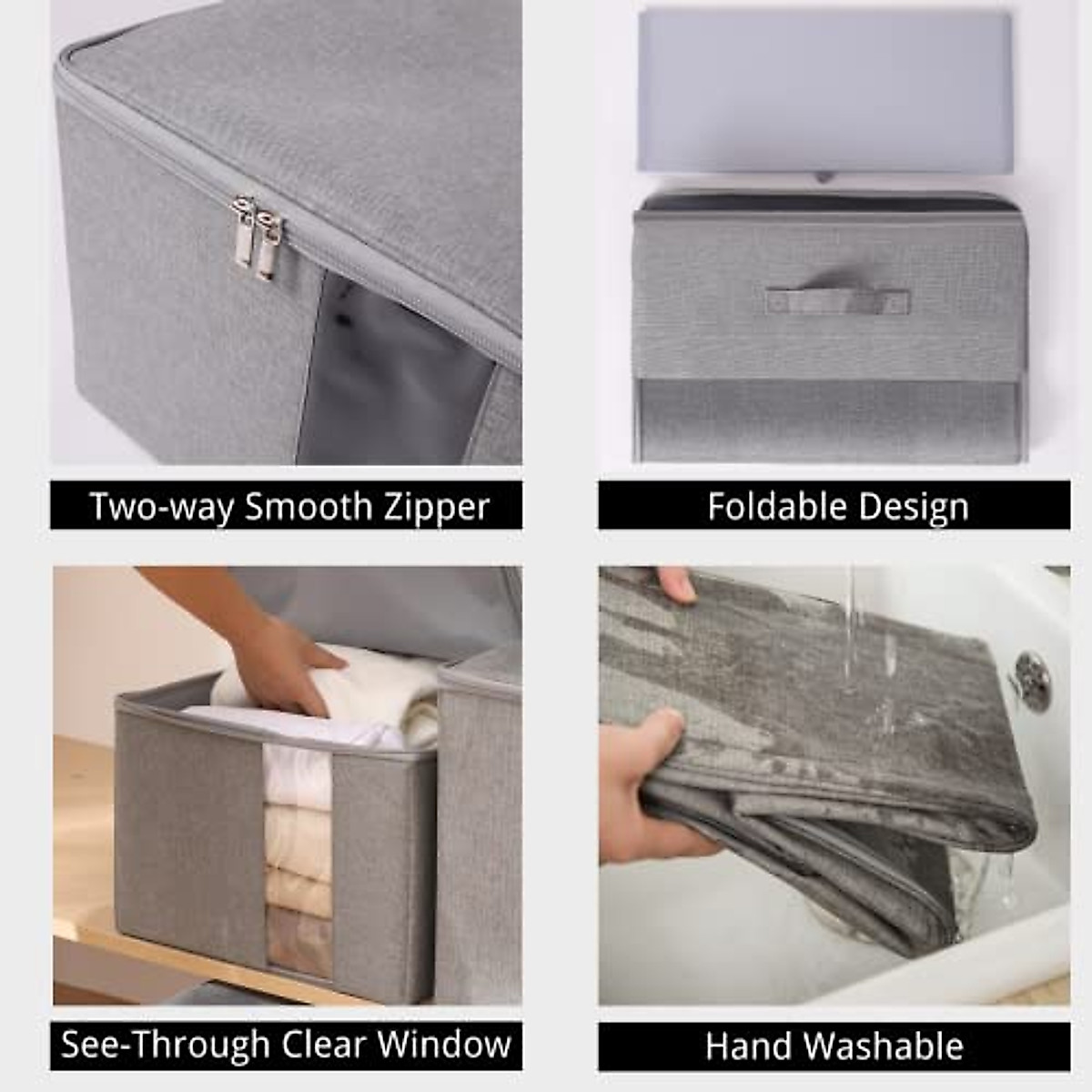 CANFOD Under Bed Storage 2 Pack, Under Bed Storage Containers, Blanket Storage Thick Panel, Underbed Storage Clear Window, Stackable Clothes Storage Bins (L（17.7x13.7x9.8in）for 20-25 T shirts, Light grey)