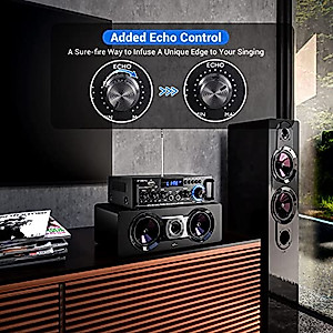 Facmogu Home Audio Amplifier, Bluetooth 5.0 Receiver Wireless Power Amplifier, Max 400Wx2 RMS 50Wx2 Dual Channel HiFi Sound Audio System Home Stereo Receiver, MIC in w/Echo, Bass & Treble w/USB/RCA/FM