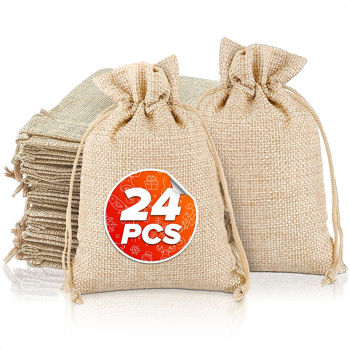 Small Burlap Bags with Drawstring - 24 Pcs Muslin Bags Natural Burlap Bags - Reusable Burlap Gift Bags with Drawstring Jewelry Burlap Sack Medium - Burlap and Lace Wedding Favor Bags for Parties