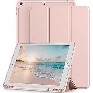 Mastten Compatible with iPad 9th/8th/7th Generation Case, for iPad 10.2 Inch Case with Pencil Holder, TPU Smart Stand Back Cover 2021/2020/2019, Auto Wake/Sleep, Rose Pink