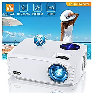 5G WiFi Bluetooth Native 1080P Projector, AILESSOM 15000 LM 450" Display Support 4K Movie Projector, High Brightness for Home Theater and Business, Compatible with iOS/Android/TV Stick/PS4/HDMI/USB