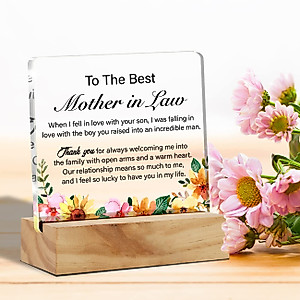 Mother in Law Gift Mother of the Groom Gifts, Mother in Law I Feel So Lucky to Have You Desk Decor Acrylic Desk Plaque Sign With Wood Stand Home Desk Sign Keepsake Present