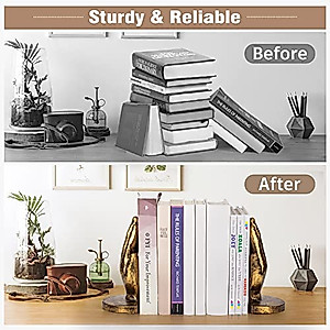 Book Ends to Hold Books Heavy Duty - Book Ends for Shelves, MXARLTR Decorative Bookends for Heavy Books with Anti-Slip Base Book Stopper for Shelves Books Magazines Home Office Decor (Antique Brass)