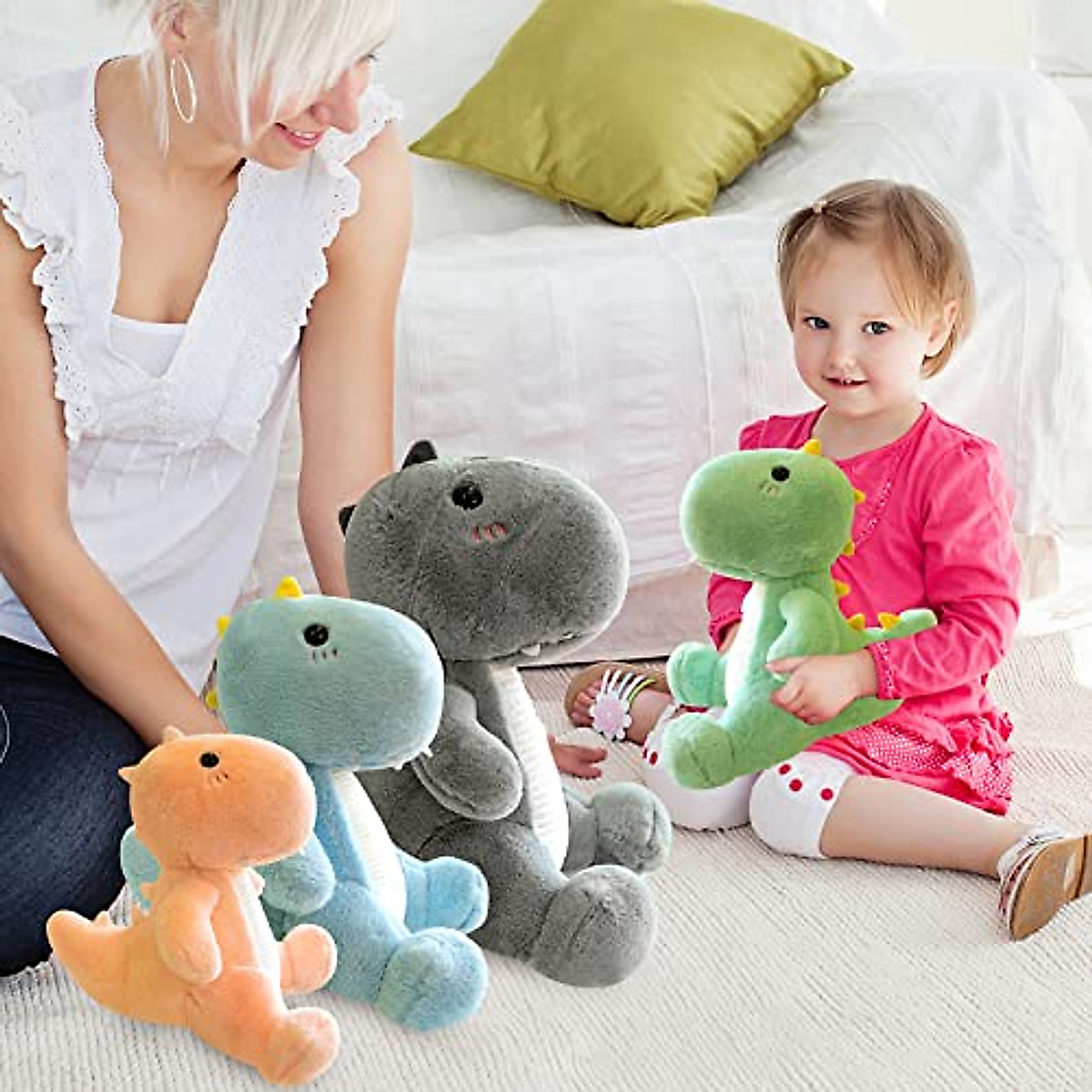 Cartoon Stuffed Animal Dinosaur Plush Toy Soft Dinosaur Plush Doll Toy Cute Furry Stuffed Dolls Hugging Pillow Sleeping Comfort Cushion Home Sofa Bedroom Decor Birthday Gift for Adults Kids Gray 25CM
