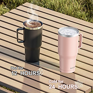 AUSOR 30 oz Tumbler with Lid and Straw,Water Bottle with Handle,Insulated Stainless Steel Tumbler for Hot & Cold, Coffee Travel Mug Cups Reusable Pink