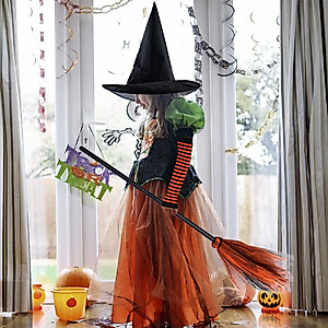 JNYLLN 4Pcs Halloween Witch Broom, Halloween Cosplay Dress Up Costume Halloween Witch Hat Halloween Witch Broomstic Props Cute Witch Broom (Orange)