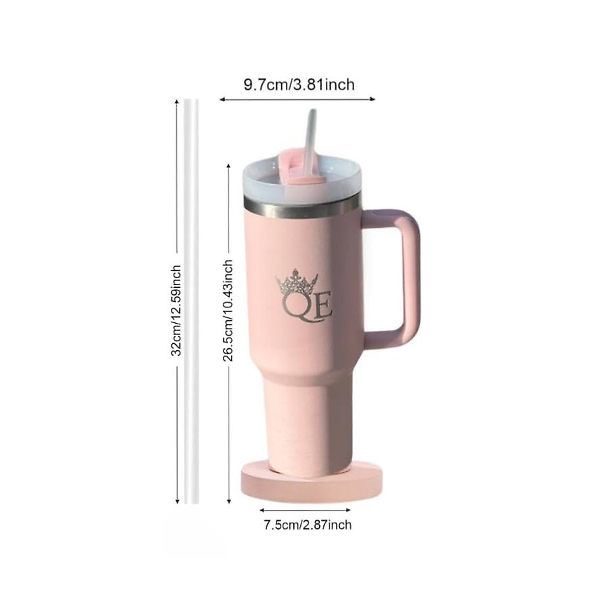 Queen Evelyn (QE) Travel Mug Quencher H2.0 FlowState Stainless Steel Vacuum Insulated Tumbler with Lid, Straw and Handle for Water, Iced Tea or Hot Coffee -Roze Quartz 40 Oz
