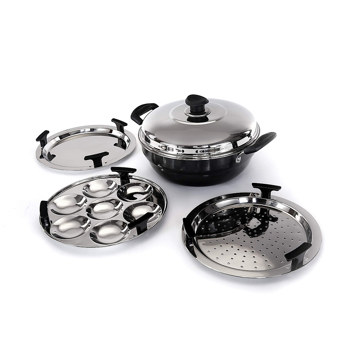 Vinod Multi Kadhai (Hard Anodized) - Idli Maker, Dhokla Maker, 26 cm Kadai