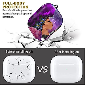 Airpods 3rd Generation Case (Not Fit Pro) - Wonjury Afro African American Protective Hard Airpods 3 Case Cover Women Girls with Keychain for Apple Airpod Gen 3 (2021) Charging Case, Hair Girl