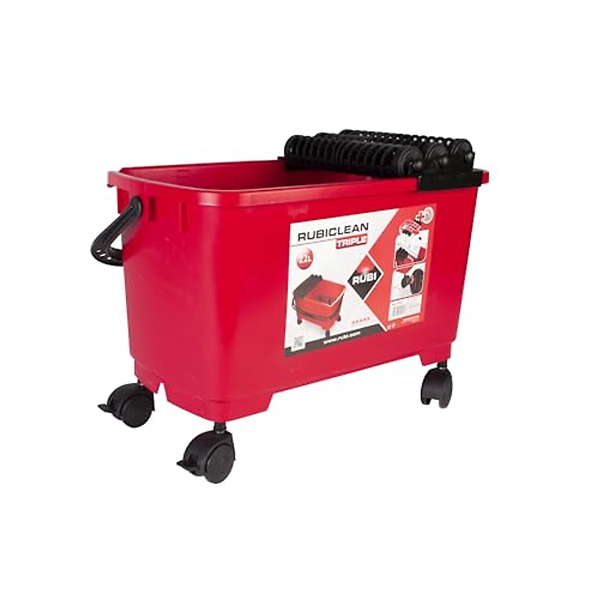 RUBICLEAN Triple SuperPro Grout Bucket System – Lightweight, Durable Washboy with 3 Spiral Rollers, 5.3 gal Capacity, Wheels, and Carry Handle – Ideal for Tile Installation and Cleaning
