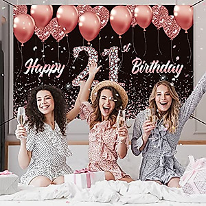 Vlipoeasn 21st Birthday Decorations for Her Rose Gold 21st Birthday Backdrop Banner Happy 21st Birthday Party Supplies 21 Years Old Birthday Decoration ( 72.8 x 43.3 Inch ) (21st backdrop)